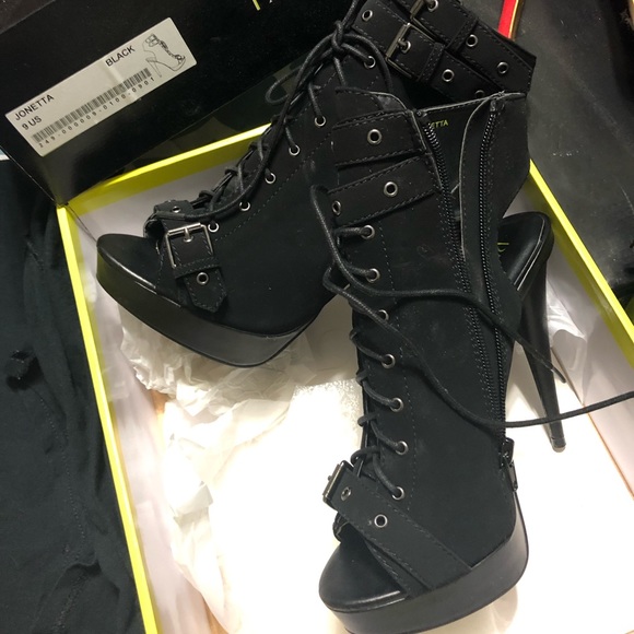 Shoes | Paperfox Black High Heel Booties | Poshmark